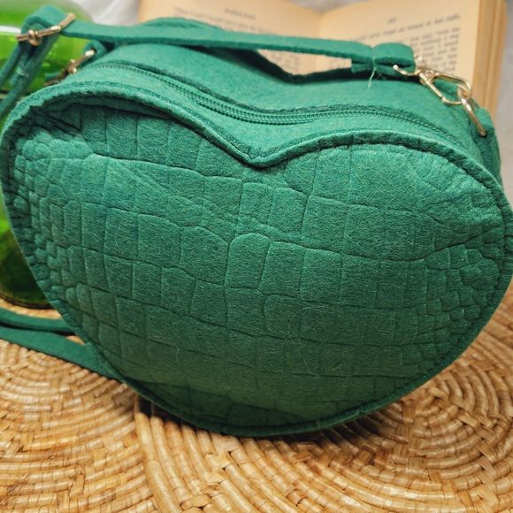 Crocodile | Bags | Emerald Green Fabric Mini Crocodile Embossed Heart ...